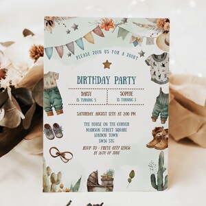 Editable Cowboy Cowgirl Birthday Invitation, Join Kids Party Invite ...