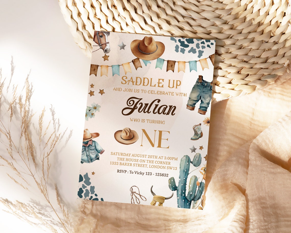 EDITABLE Saddle up Rodeo 1st Birthday Party Invitation Template, My ...