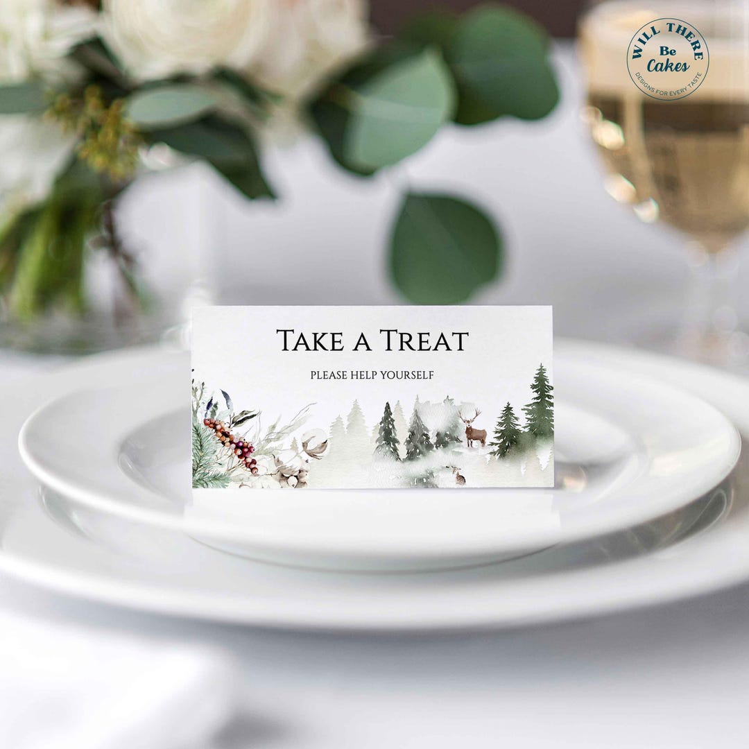 Woodland Theme Party Food Tent, Rustic Table Label Winter, Take a Treat ...