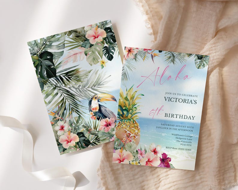6th Birthday Aloha Invitation, Toucan Luau Tropical Island Party Invite ...