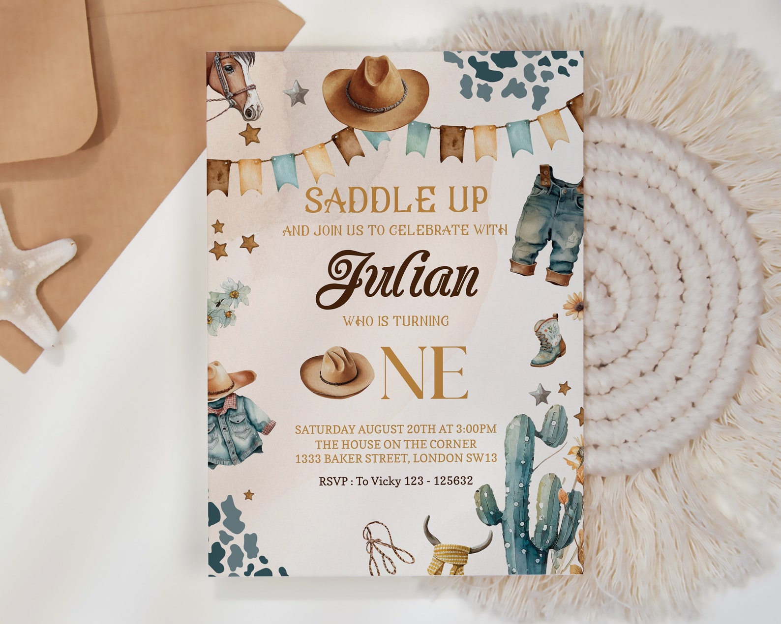 EDITABLE Saddle up Rodeo 1st Birthday Party Invitation Template, My ...