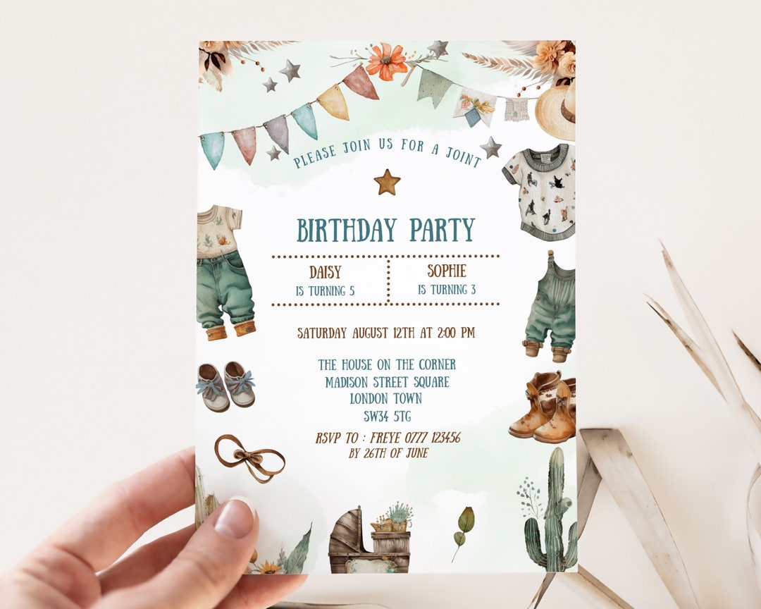 Editable Cowboy Cowgirl Birthday Invitation, Join Kids Party Invite ...
