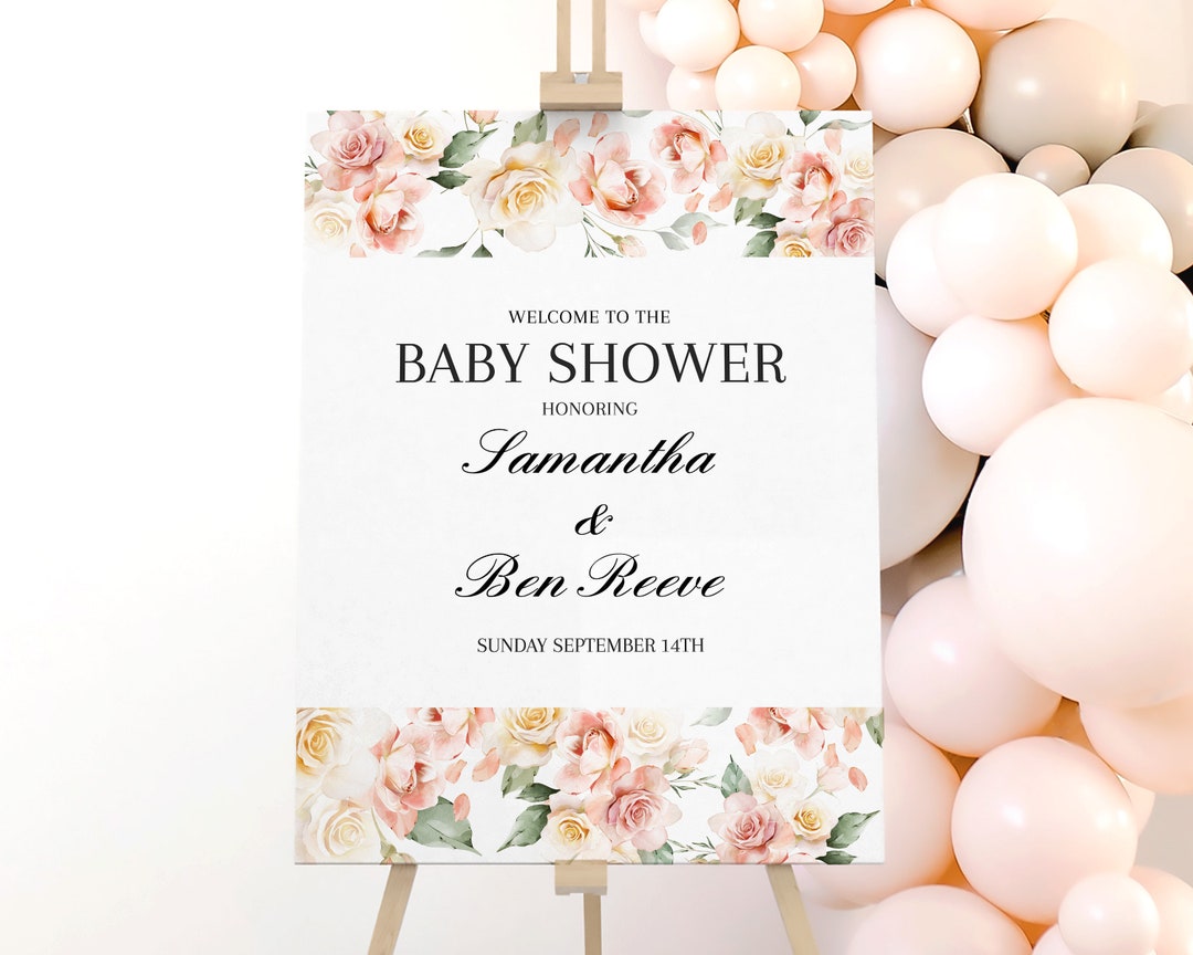 Spring Flowers Baby Shower Entry Sign, Blush Roses Welcome Sign ...