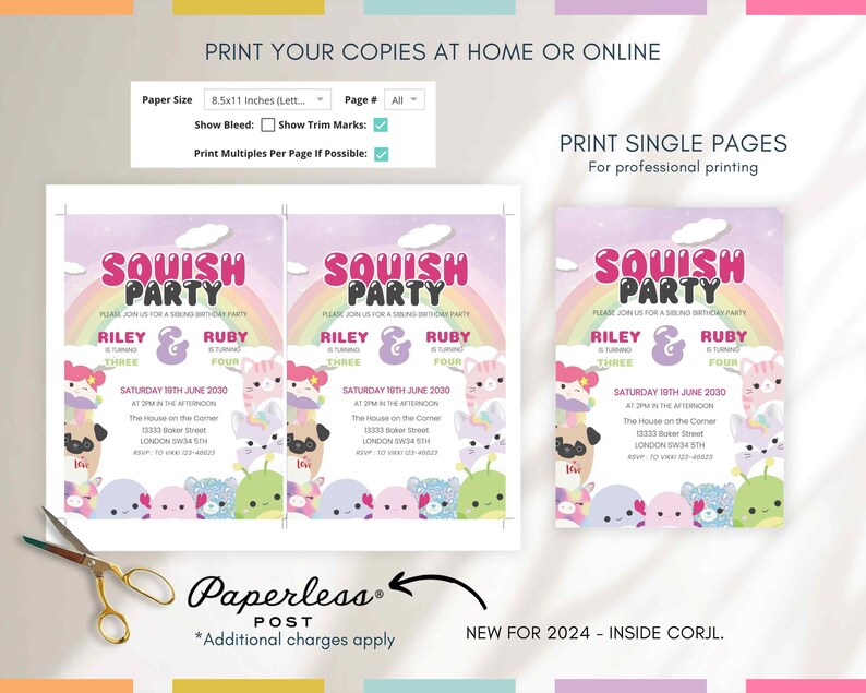 Editable Squishmellow Invite, Joint Printable Birthday Invitation ...
