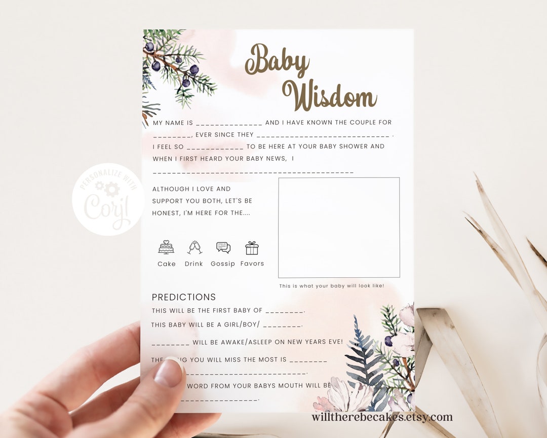 Words of Wisdom for Parents Baby Shower, Outdoorsy Theme Mountain Baby ...