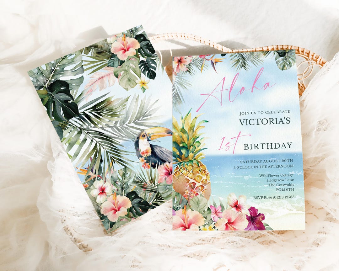 Aloha 1st Birthday Invitation, First Tropical Island Party Invite ...