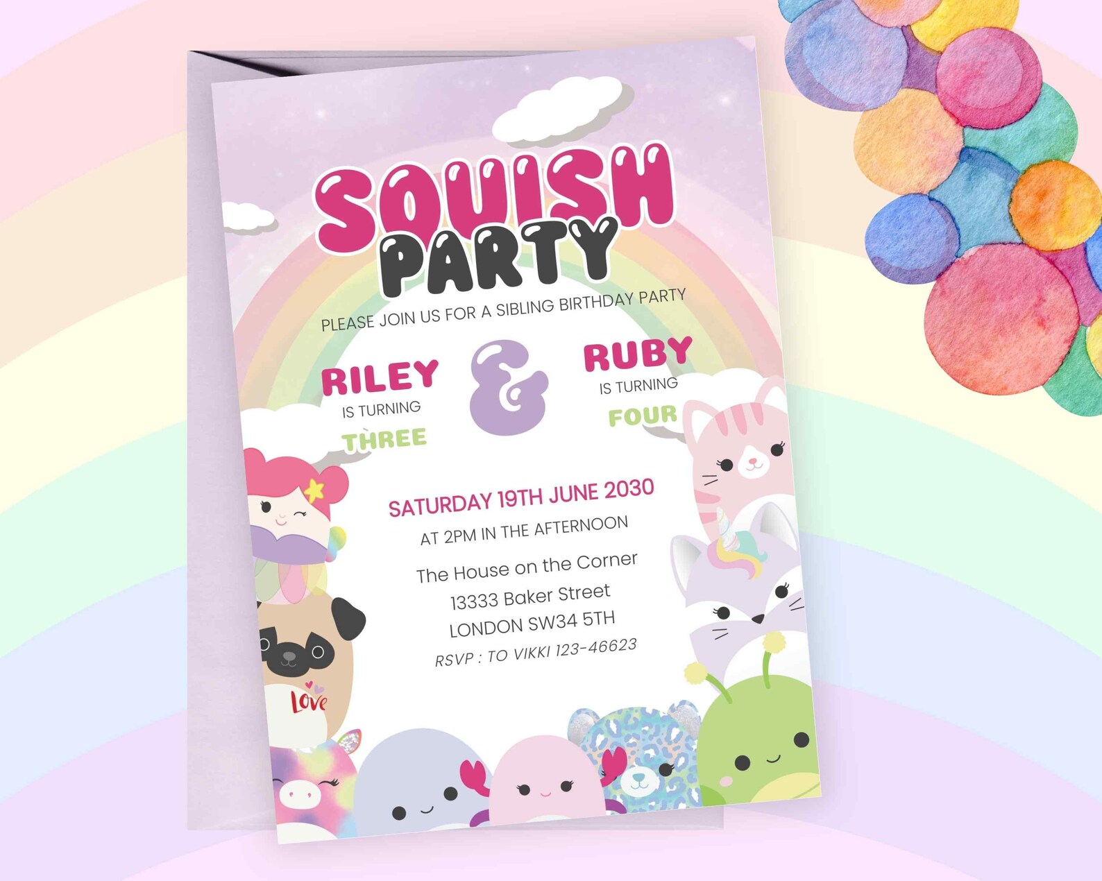 Editable Squishmellow Invite, Joint Printable Birthday Invitation ...