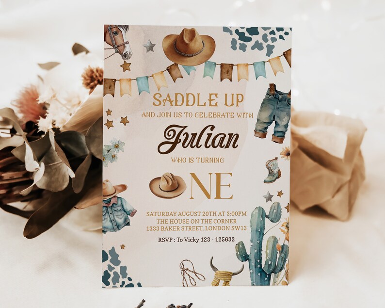 EDITABLE Saddle up Rodeo 1st Birthday Party Invitation Template, My ...