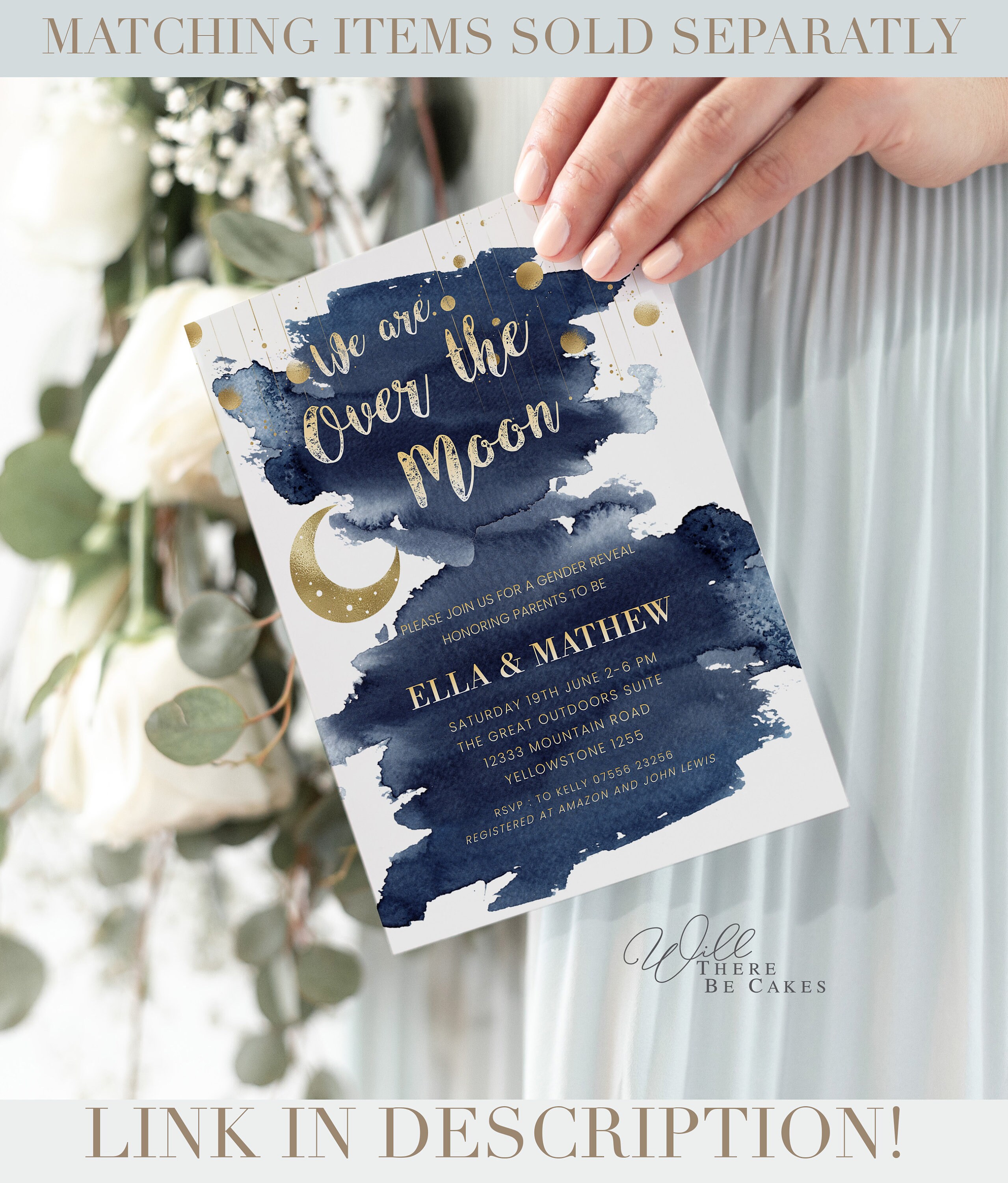 Wishes for Baby Fillable, Over the Moon Baby Shower Game, Gold Navy ...