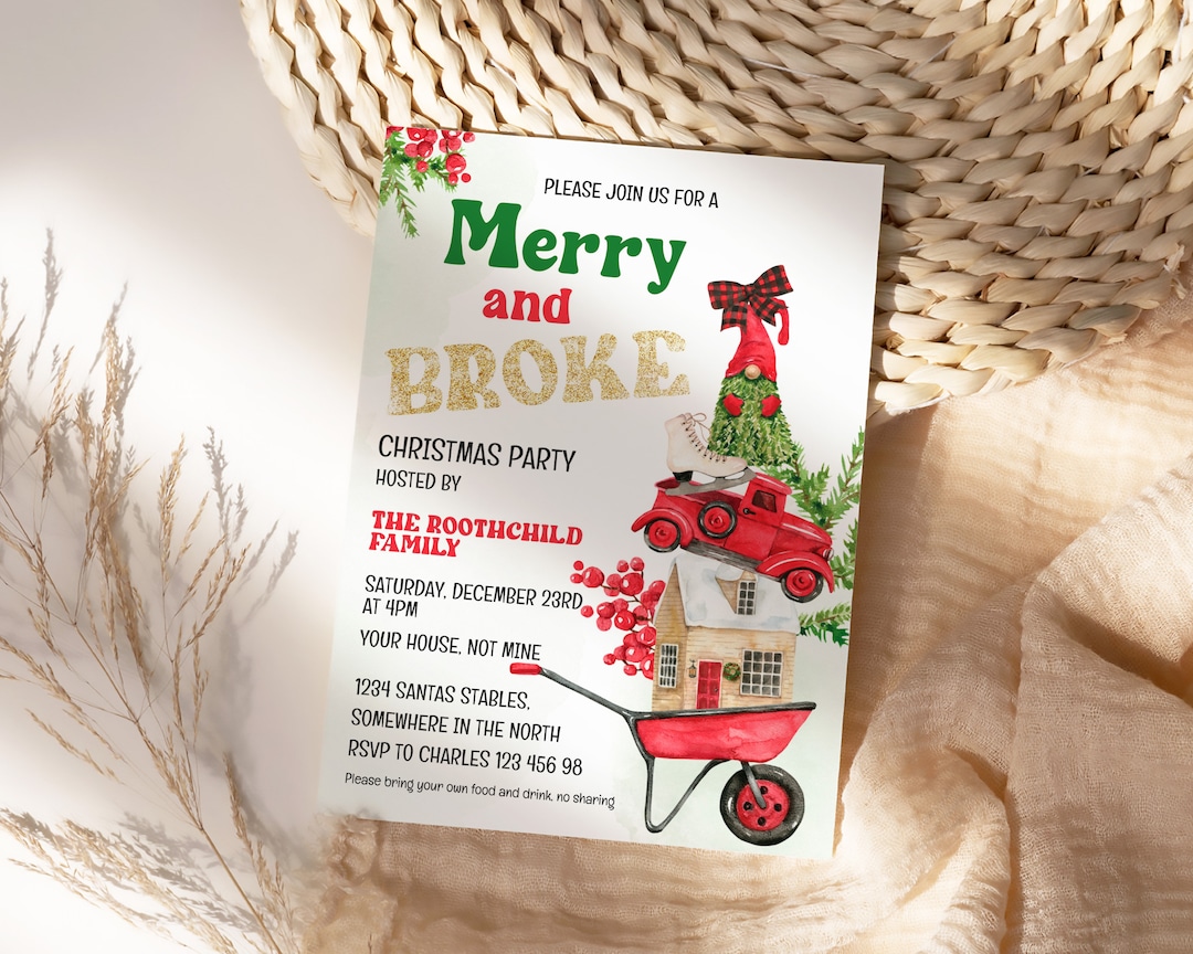 Funny Merry and Broke Invitation Editable Template, Christmas Party ...
