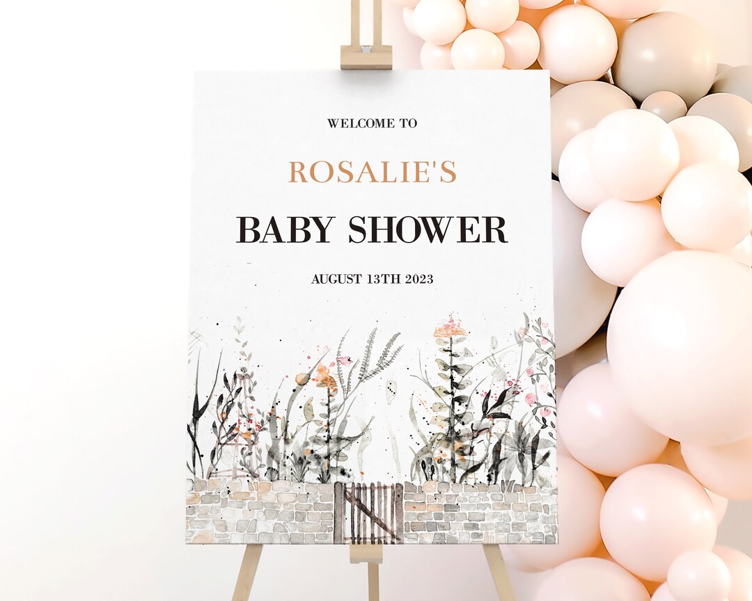 Wildflower Baby Shower Welcome Sign, Editable Spring Entry Sign, Large ...