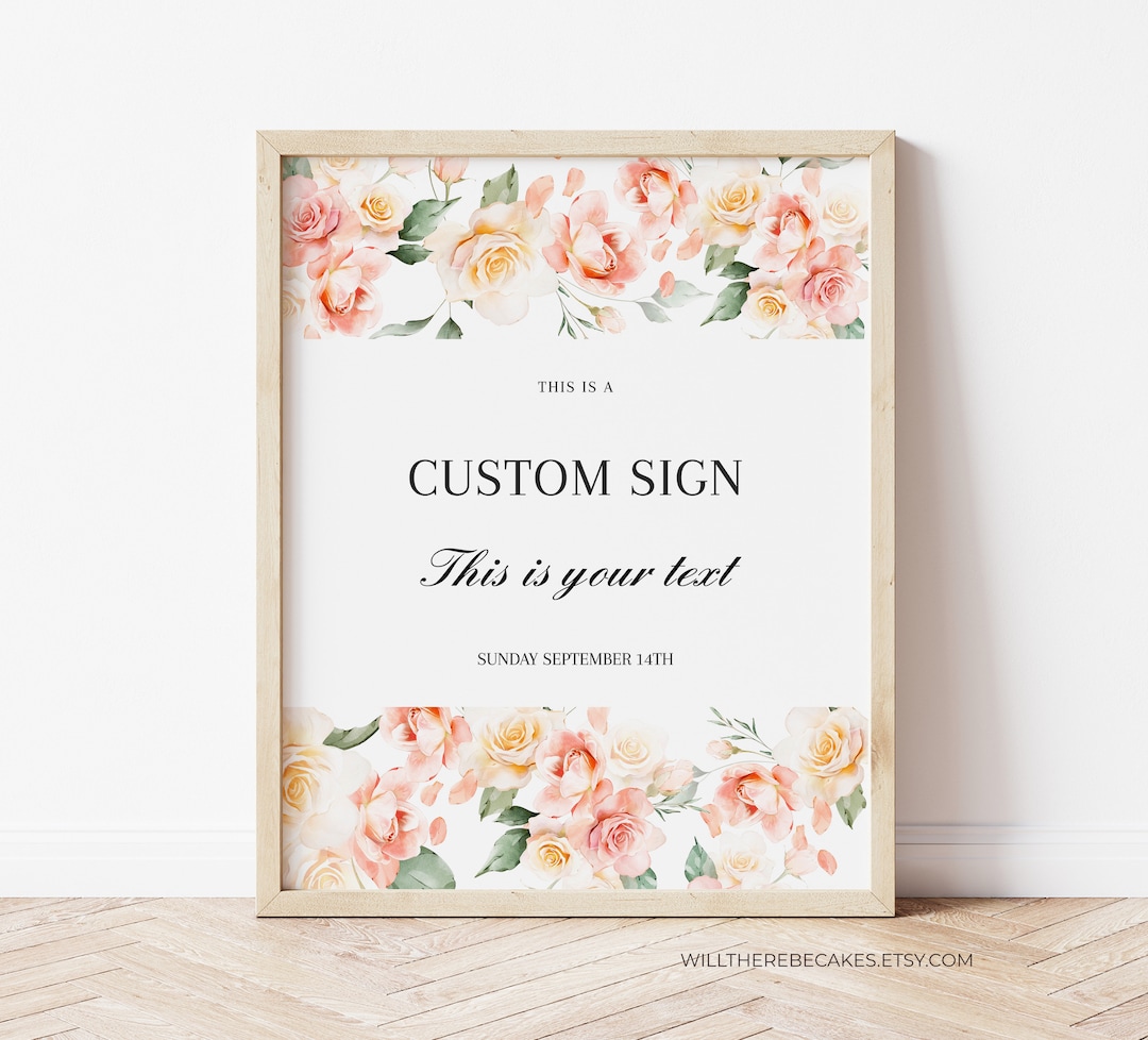 Editable Peach Flowers Custom Table Party Sign, Celebration Printable ...