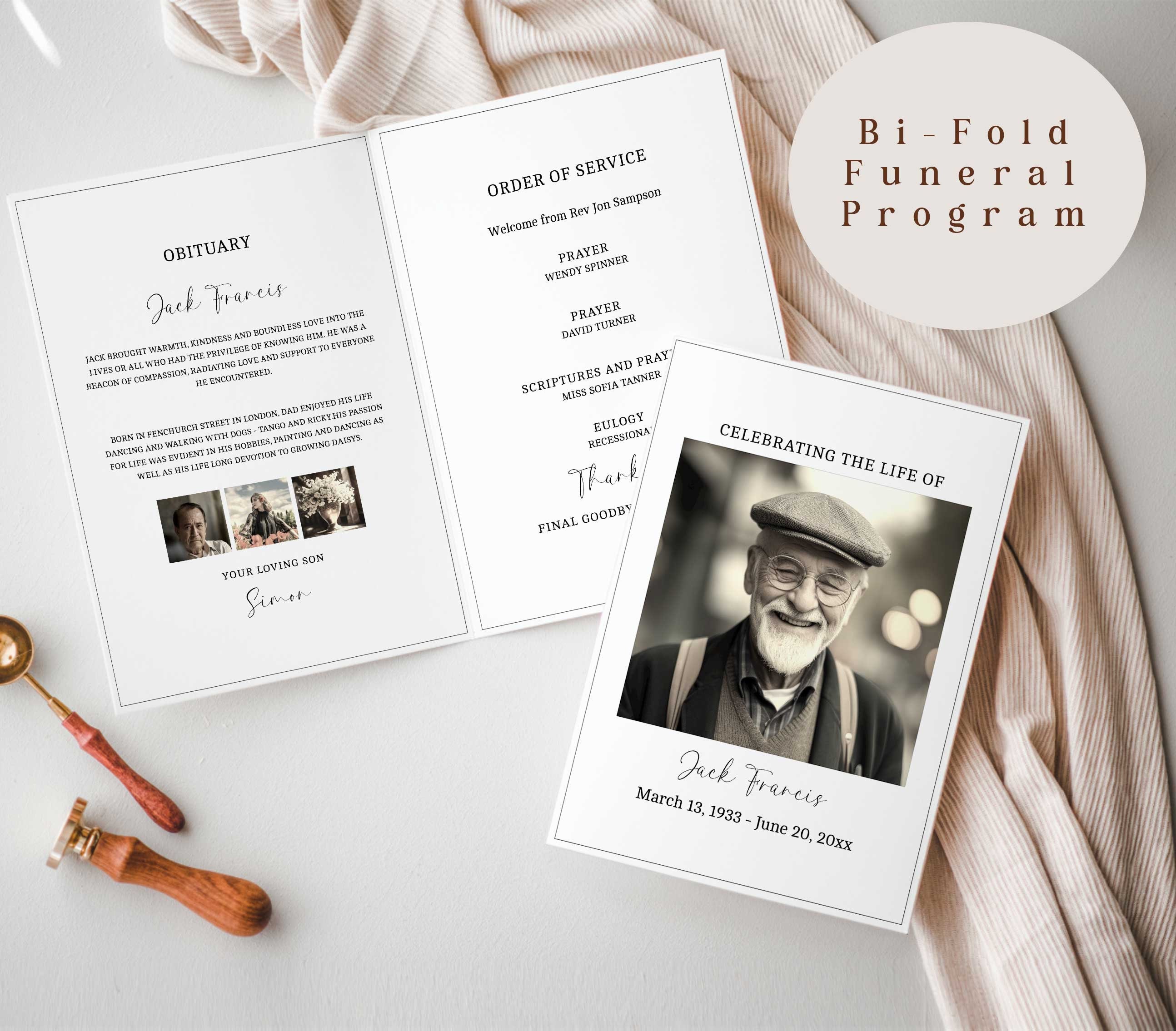 Minimal Funeral Program Template Order of Service Foldable - Etsy