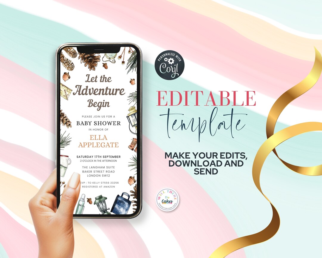 Editable Adventure Baby Shower Invitation, Boy Baby Awaits Forest ...