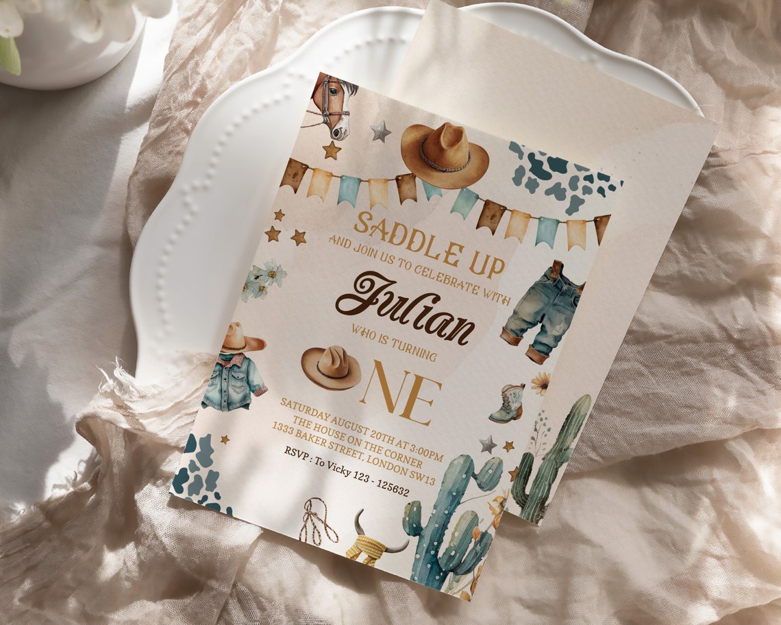 EDITABLE Saddle up Rodeo 1st Birthday Party Invitation Template, My ...