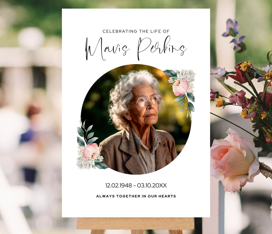 Pink Floral Funeral Welcome Sign, Female Funeral Entry Poster ...