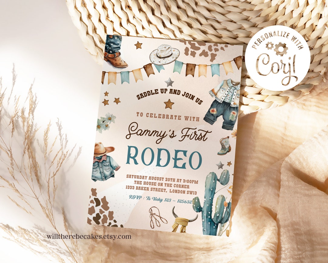 Primera plantilla de cumpleaños de rodeo boy, invitación de fiesta de ...