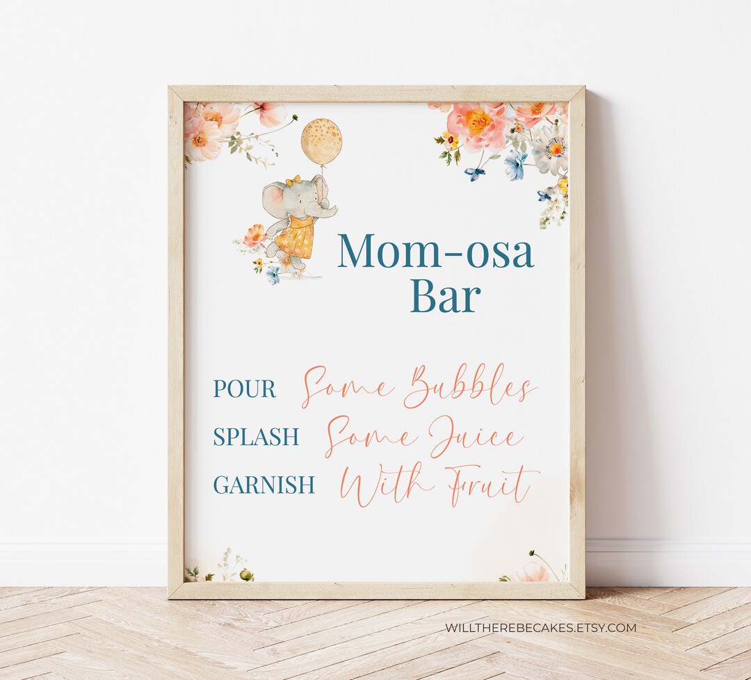 Baby Shower Bar Sign, Elephant Orange Printable Sign, Pour Splash ...