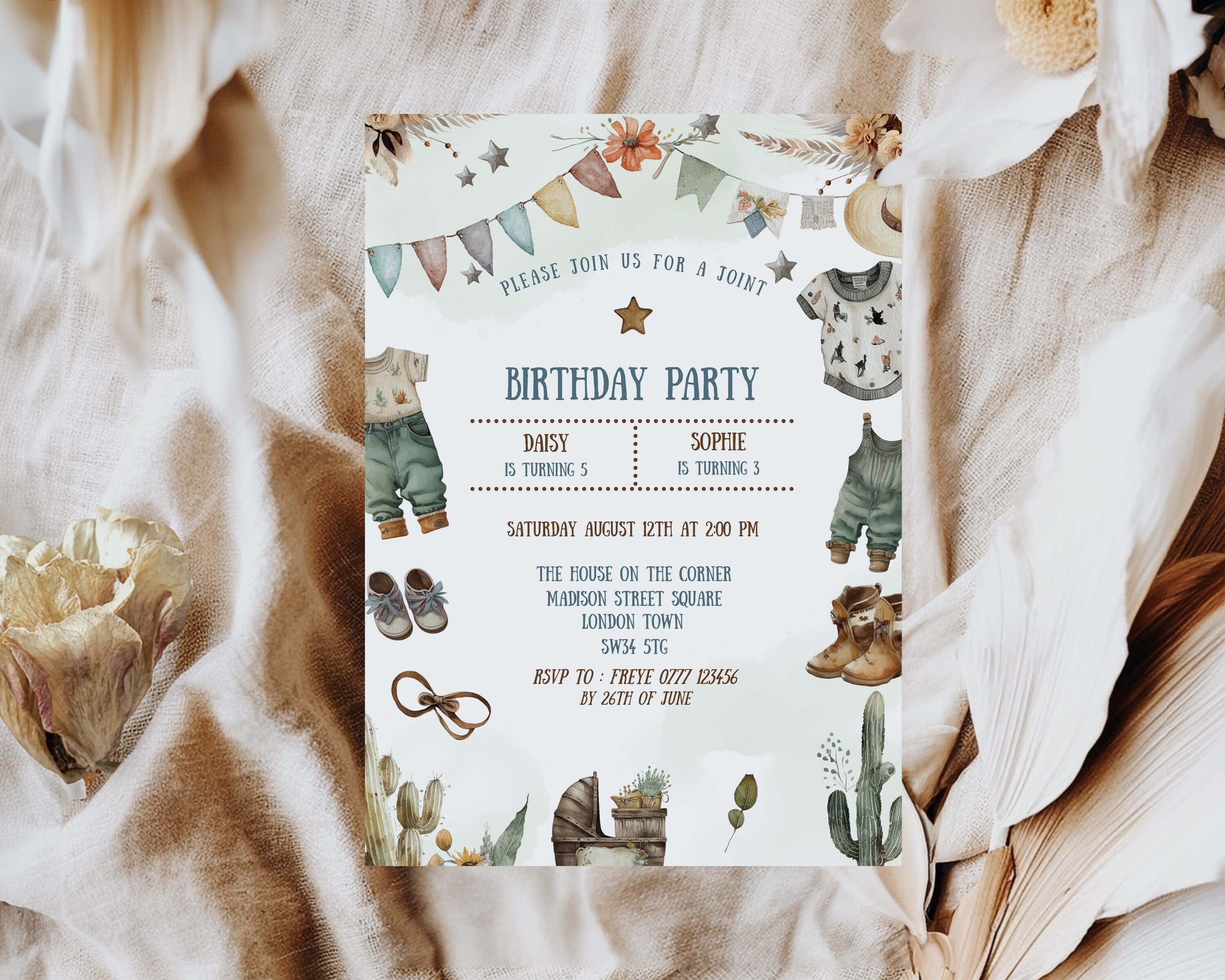 Editable Cowboy Cowgirl Birthday Invitation, Join Kids Party Invite ...