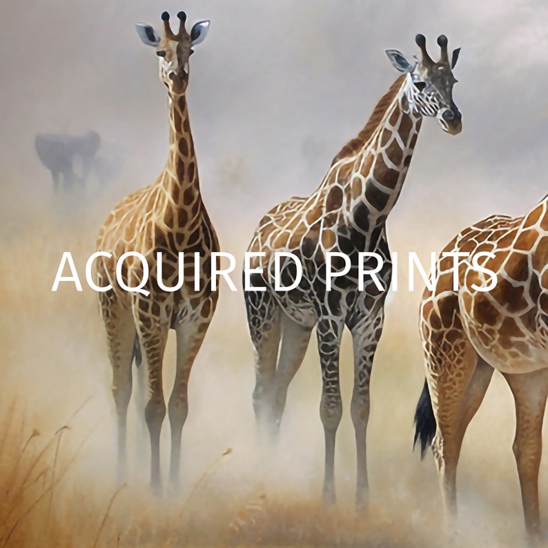 Giraffe and Zebra Print: African Wildlife Oil Painting (digital ...