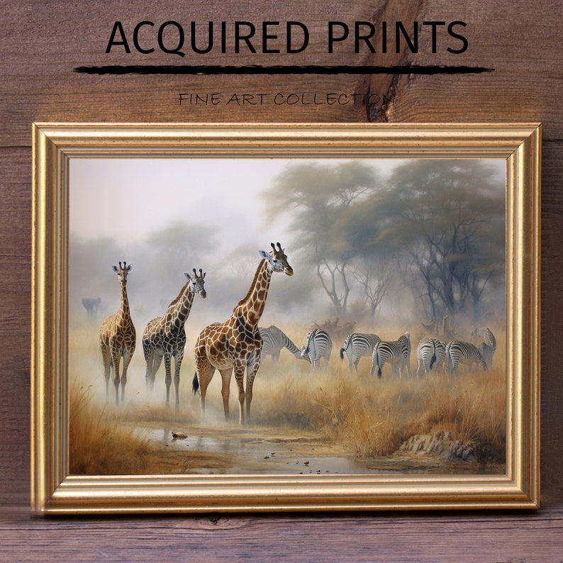 Giraffe and Zebra Print: African Wildlife Oil Painting (digital ...