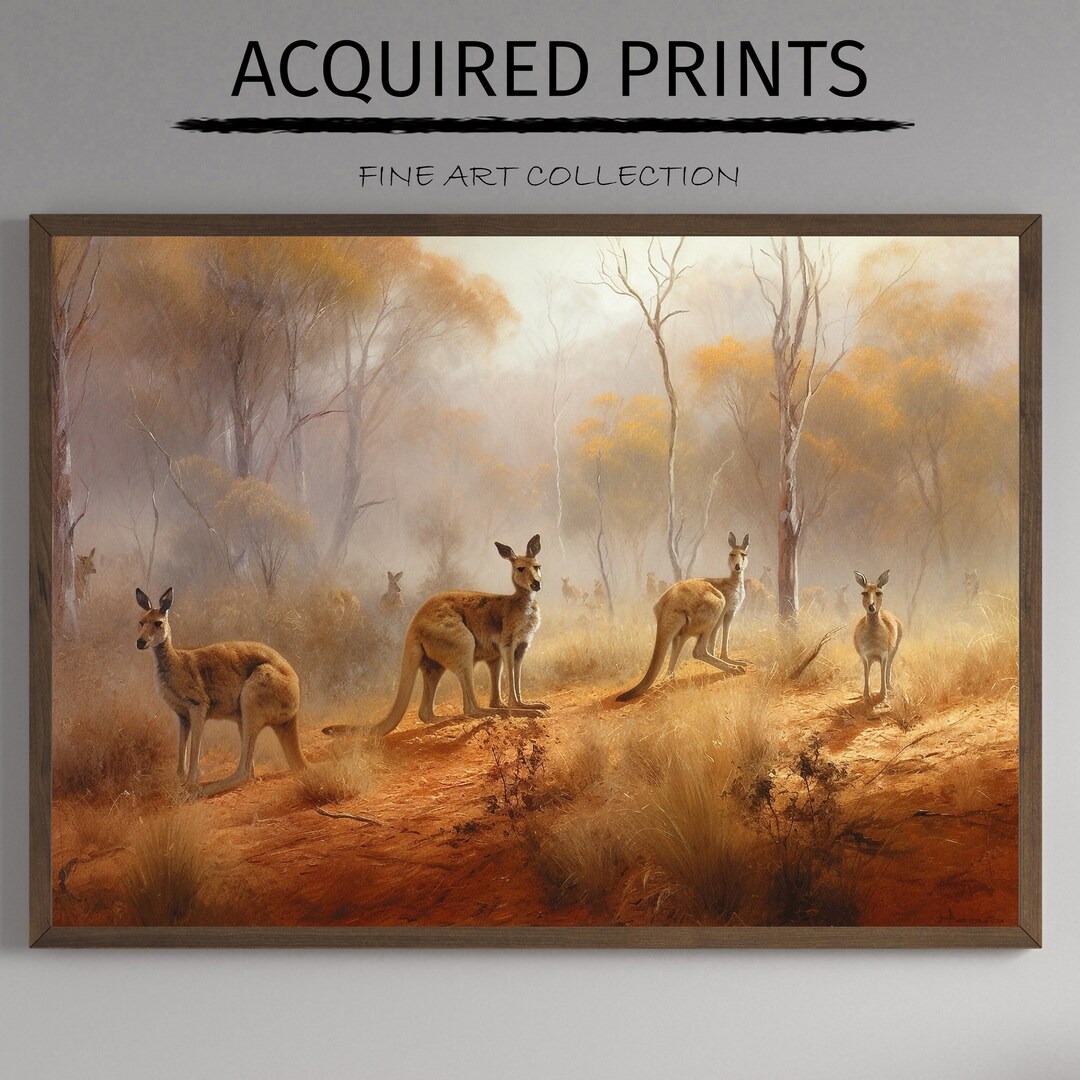 Australian Kangaroo Oil Painting Print: Outback Animal Art (digital ...