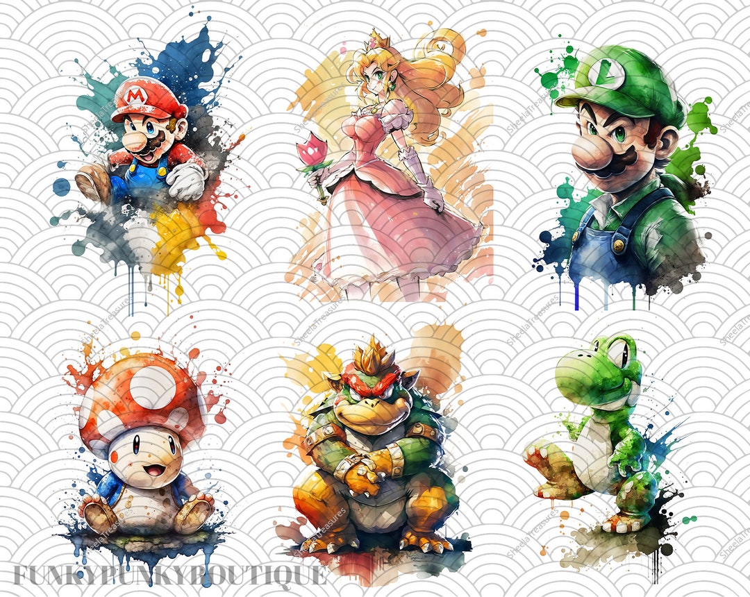 Super Mario Bros Watercolor PNG Bundles Super Mario Bros - Etsy