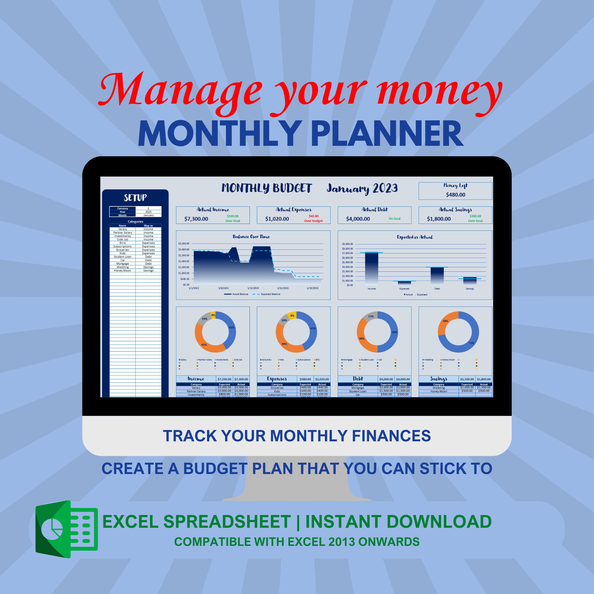 Monthly Budget Planner Expense Tracker Finance Tracker Financial ...