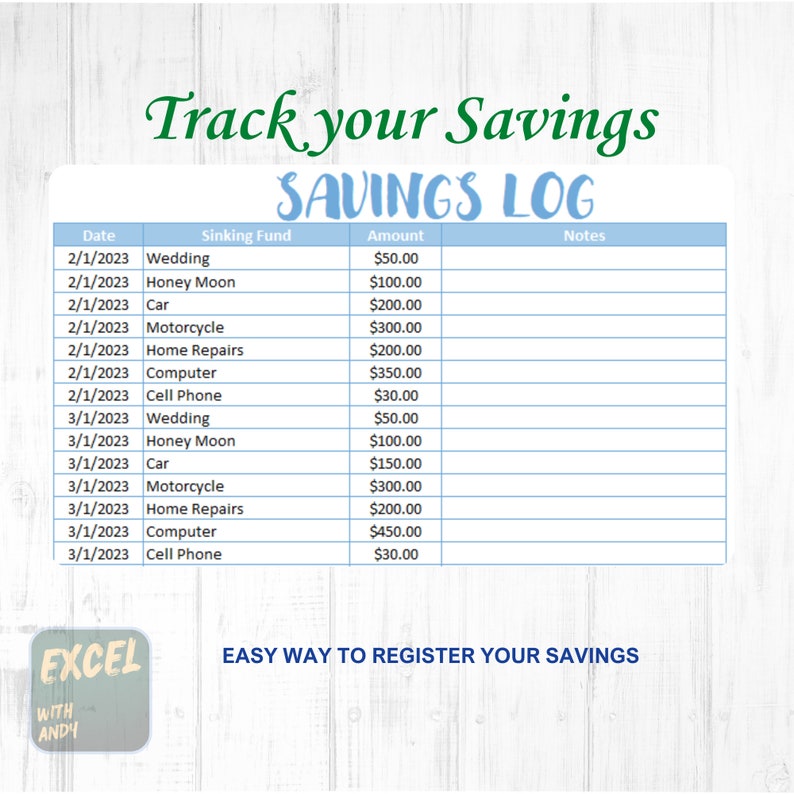 Excel Savings Funds Tracker Savings Tracker Sinking Funds Savings ...