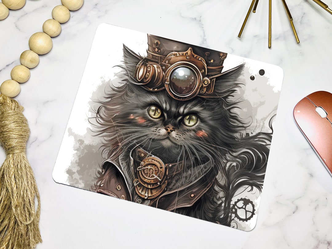 Steampunk Black Longhair Cat Mouse Pad Cat Lover Gift Cat - Etsy
