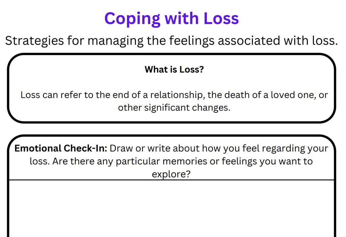 Coping With Loss Worksheet Mental Health Worksheet, Therapy Office ...
