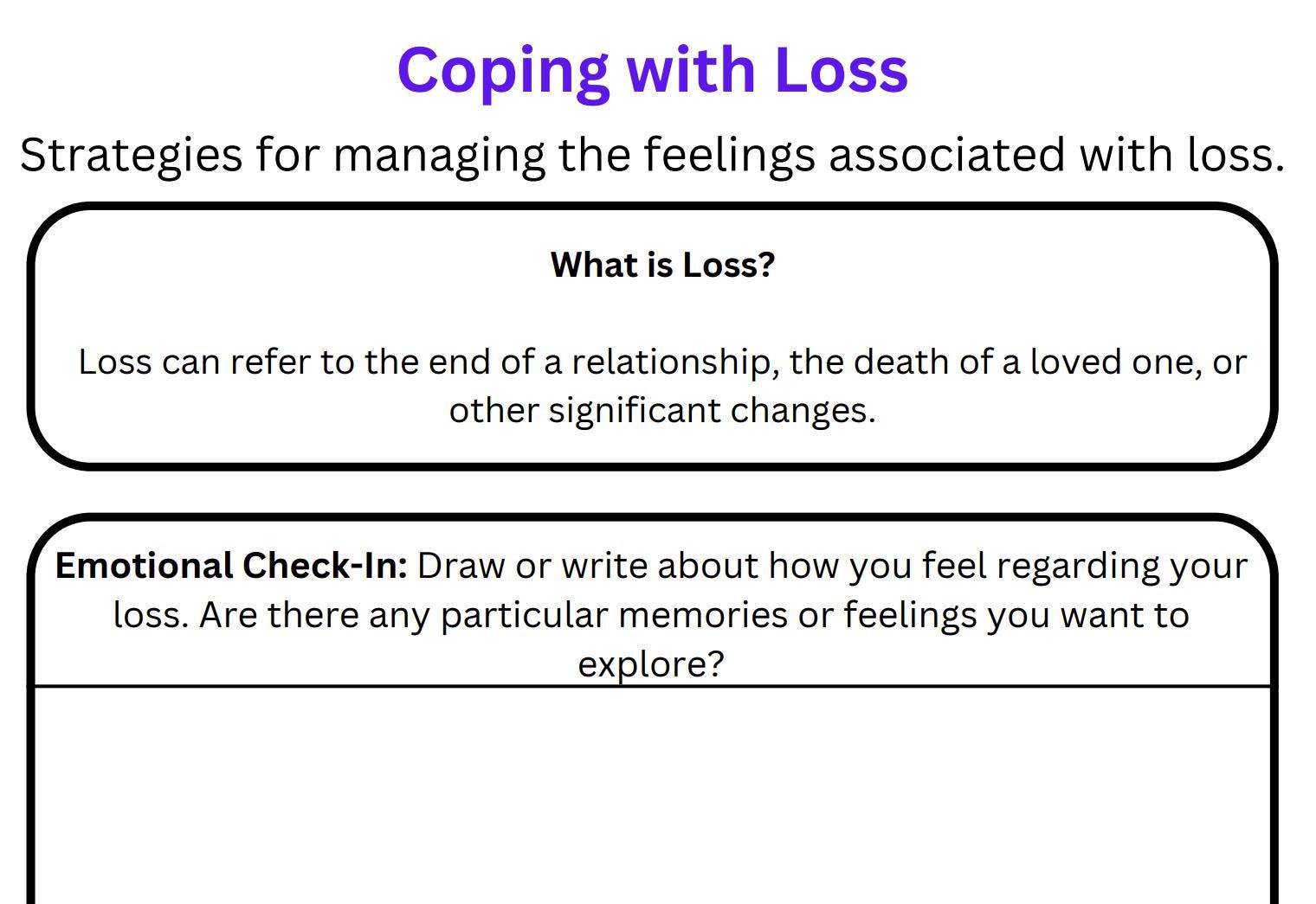 Coping With Loss Worksheet Mental Health Worksheet, Therapy Office ...