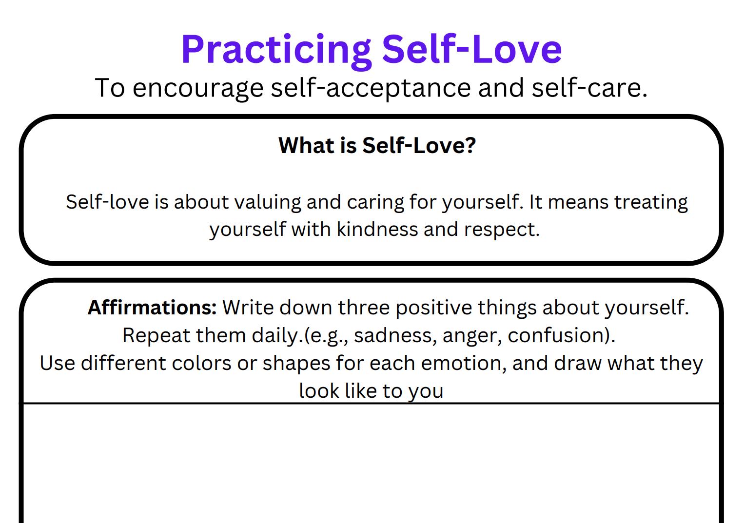 Practicing Self Love Worksheet Mental Health Worksheet, Therapy Office ...
