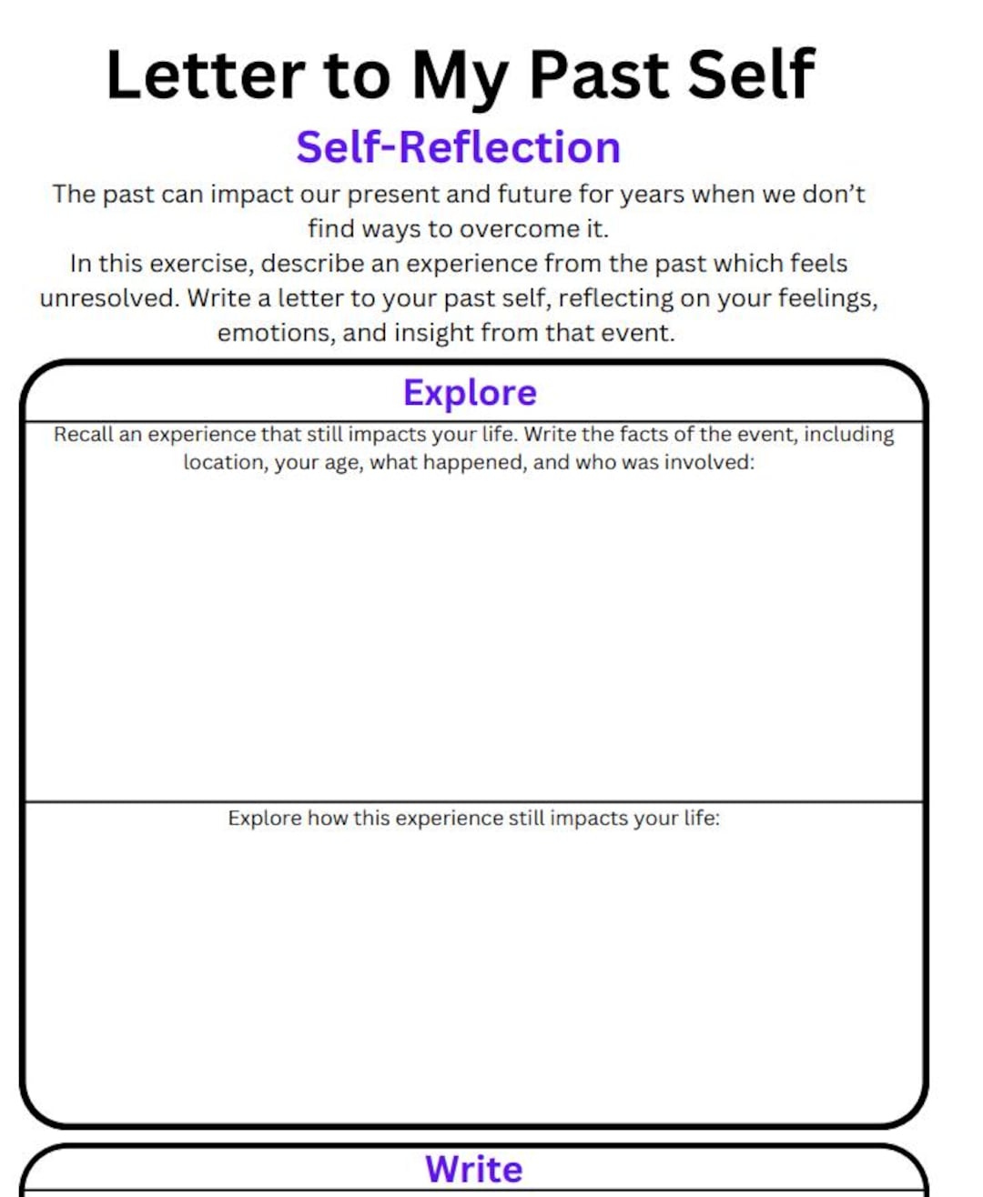 Letter to Past Self Mental Health (english) Worksheet, Therapy Office ...