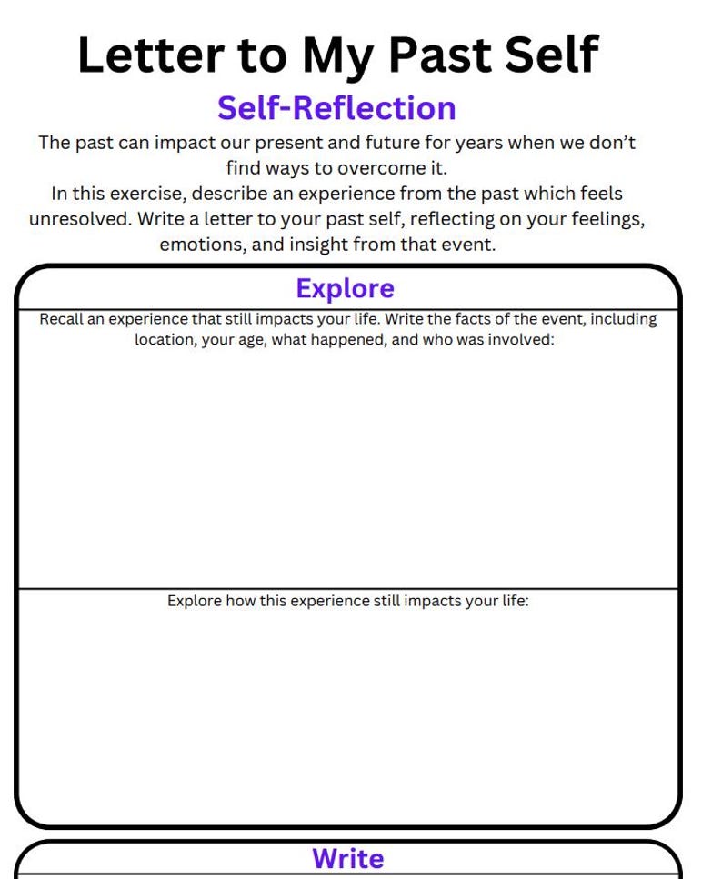 Letter to Past Self Mental Health (english) Worksheet, Therapy Office ...