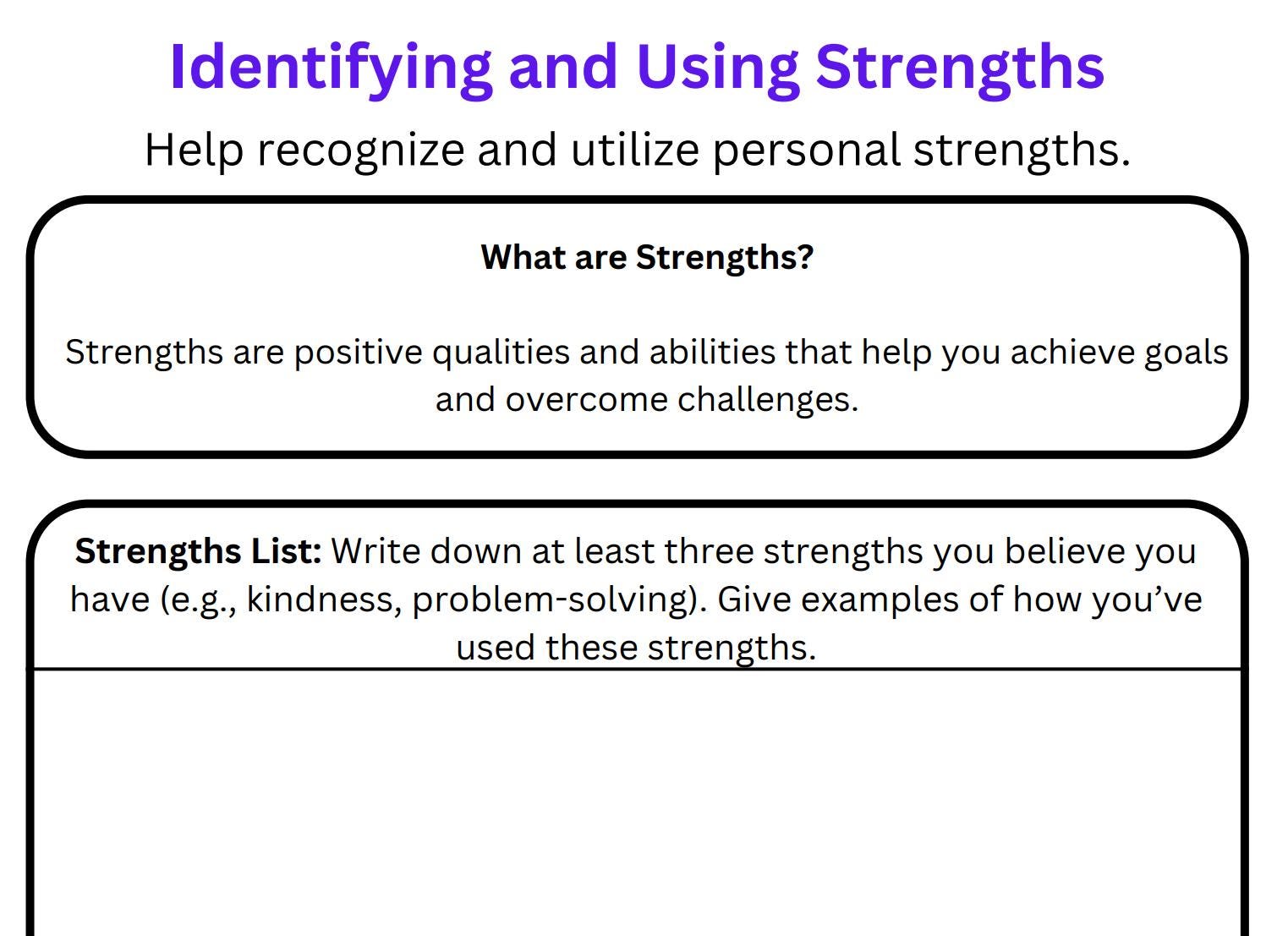 Identifying and Using Strengths Worksheet Mental Health Worksheet ...