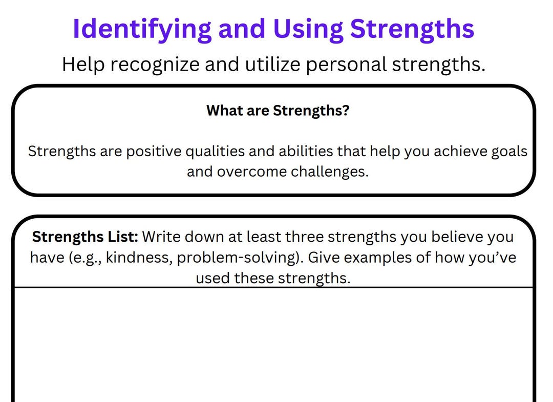 Mental Health Worksheet Set: Mindfulness, Self Love and Strengths ...