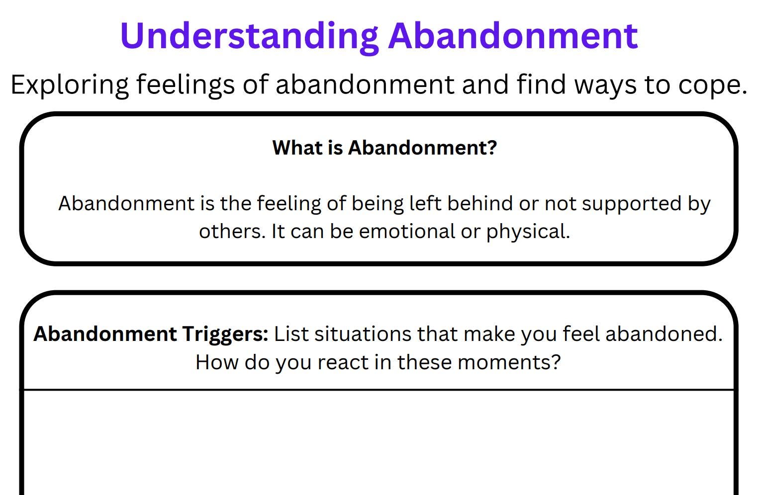 Understanding Abandonment Worksheet Mental Health Worksheet, Therapy ...