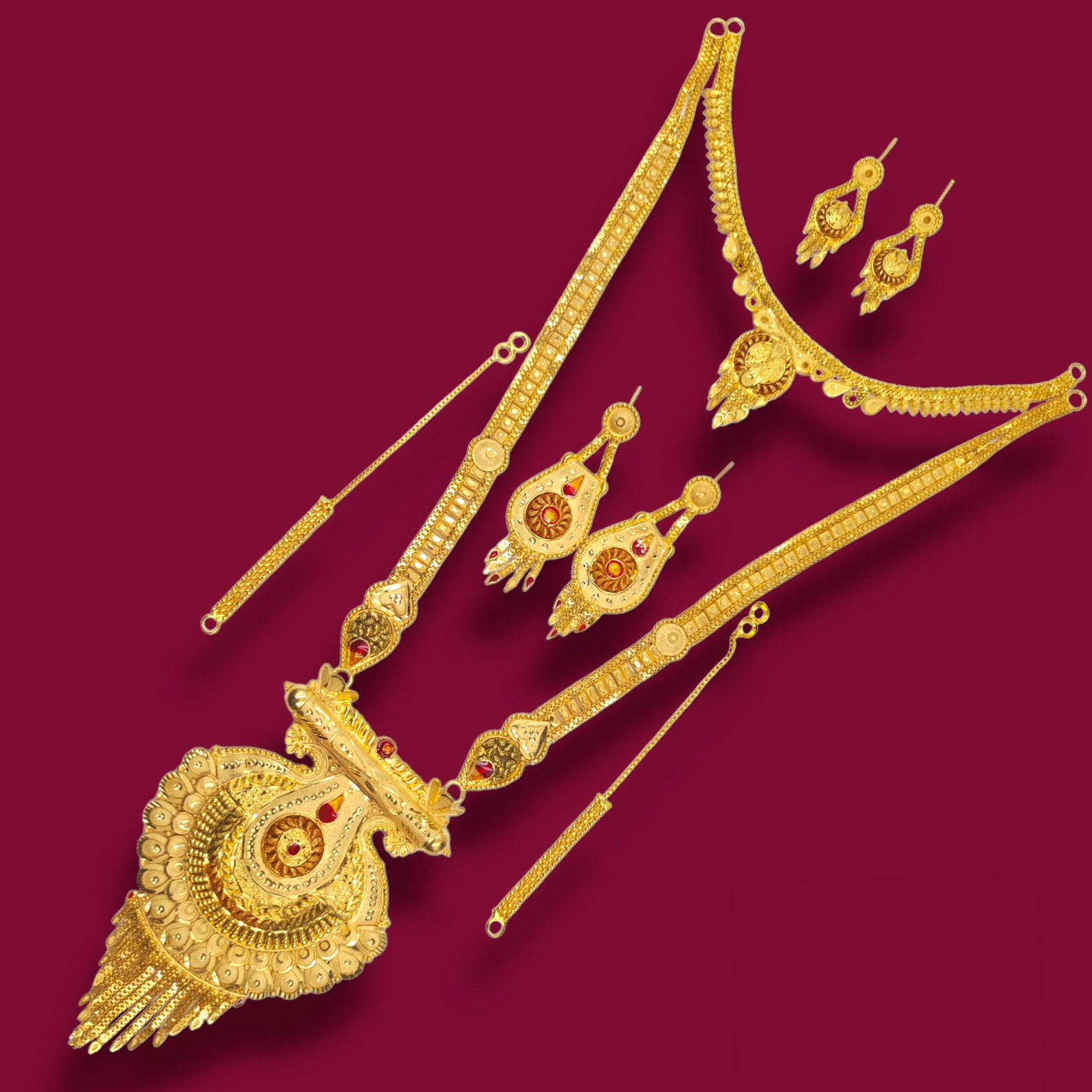 Antique 2 Gram Gold Necklace Combo Set Exquisite Choker and Long ...