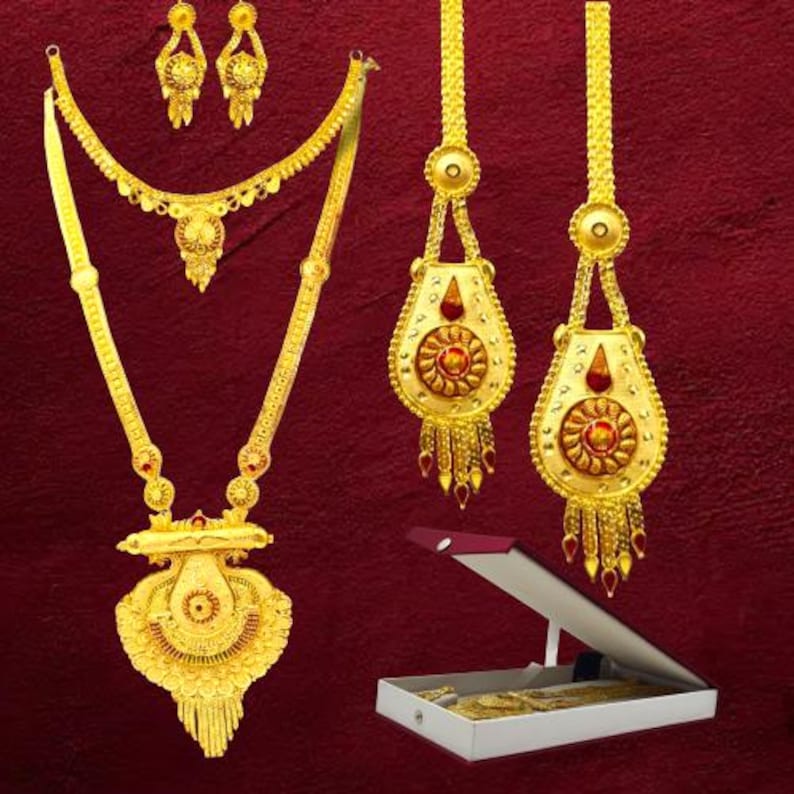 Antique 2 Gram Gold Necklace Combo Set Exquisite Choker and Long ...