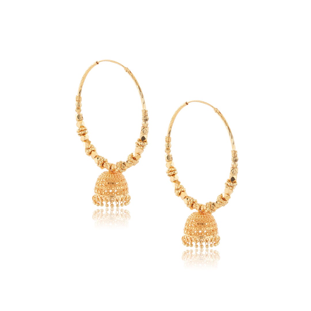 Traditional One Gram Gold-plated Jhumka Hoop Earrings With Beaded ...