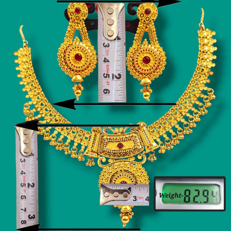 Sovereign Beauty: Elegant Traditional 22k Gold Plated Bridal Jewelry Set With Ruby Accents ...