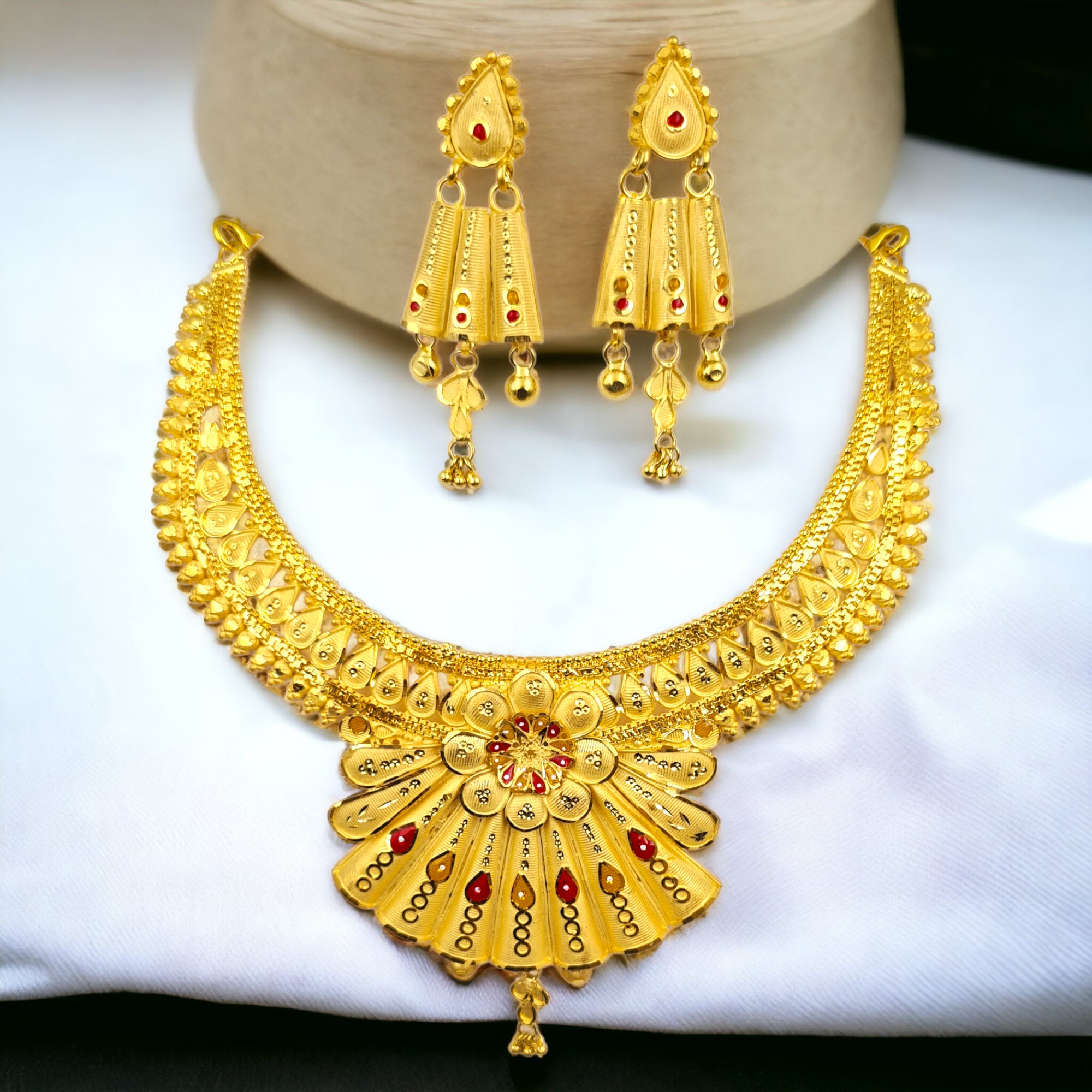 Pure 22k Bridal Gold-plated Indian Jewelery Set With Earrings . - Etsy