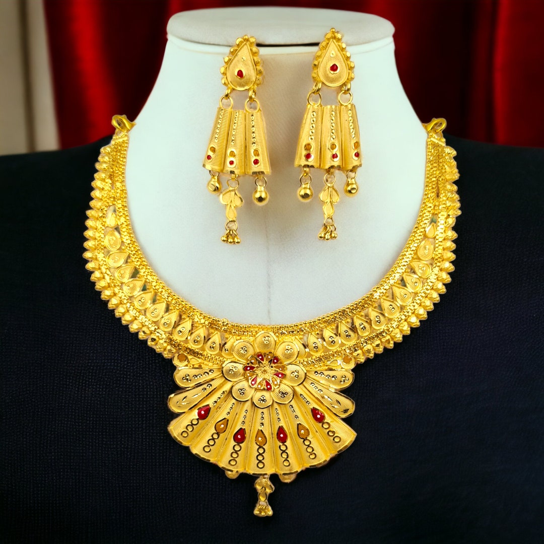 Pure 22k Bridal Gold-plated Indian Jewelery Set With Earrings . - Etsy