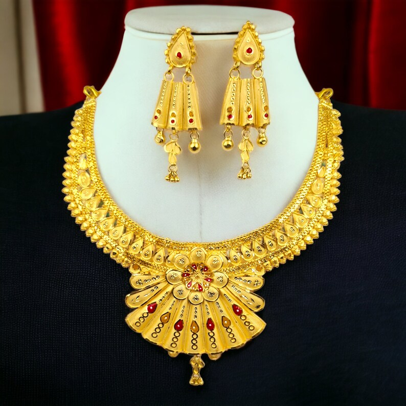 Pure 22k Bridal Gold-plated Indian Jewelery Set With Earrings . - Etsy