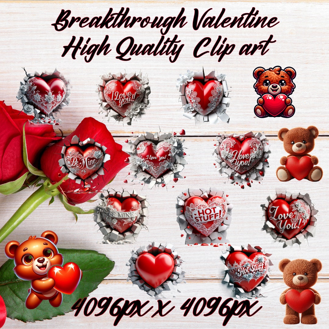 Valentine's Day Breakthrough Wall, Hearts Clip Art Bundle - Instant ...
