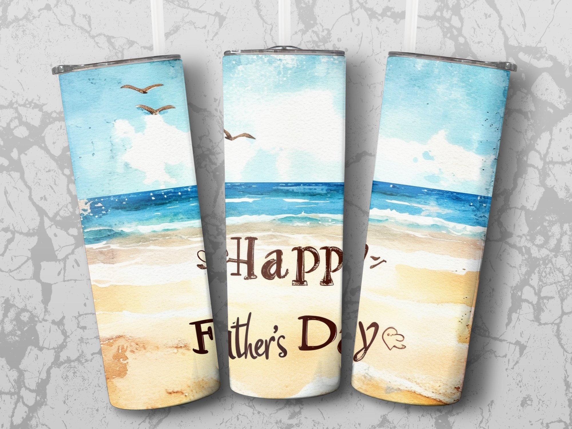 Happy Father's Day Beach Scene 20oz Tumbler Wrap, Tropical Ocean View ...