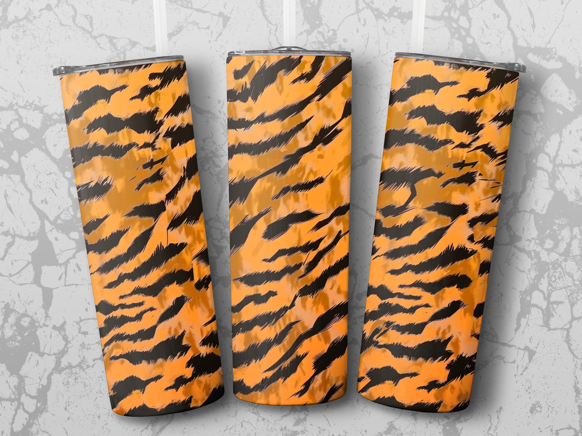 Orange Black Tiger Stripe Pattern 20oz Tumbler Wrap, Jungle Theme ...