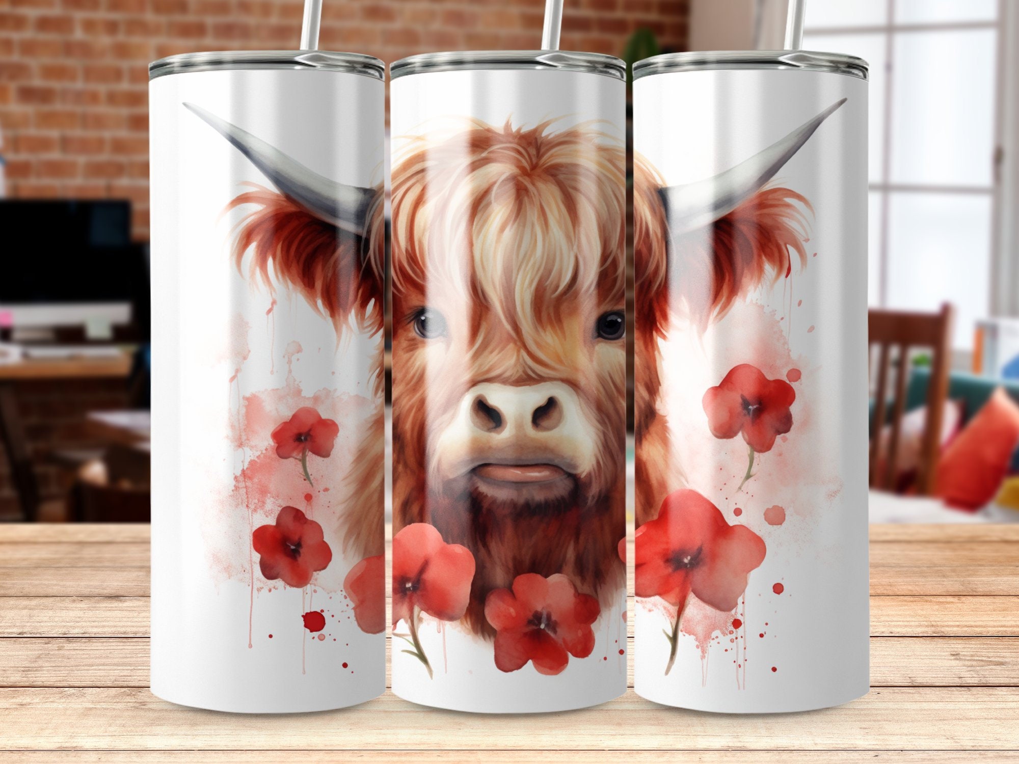 Highland Cow Tumbler Design, 20oz Floral Wrap, Digital Download ...