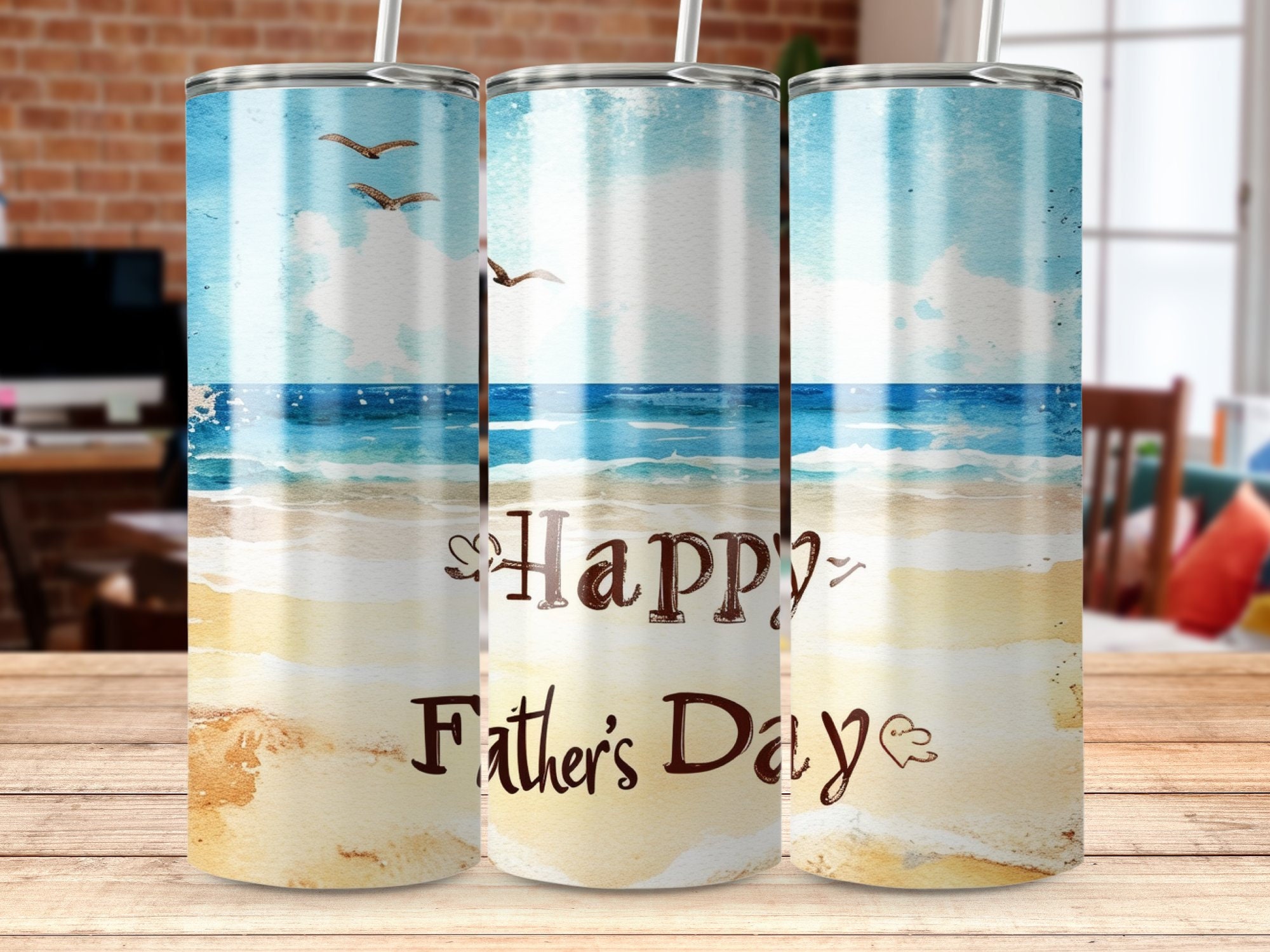 Happy Father's Day Beach Scene 20oz Tumbler Wrap, Tropical Ocean View ...